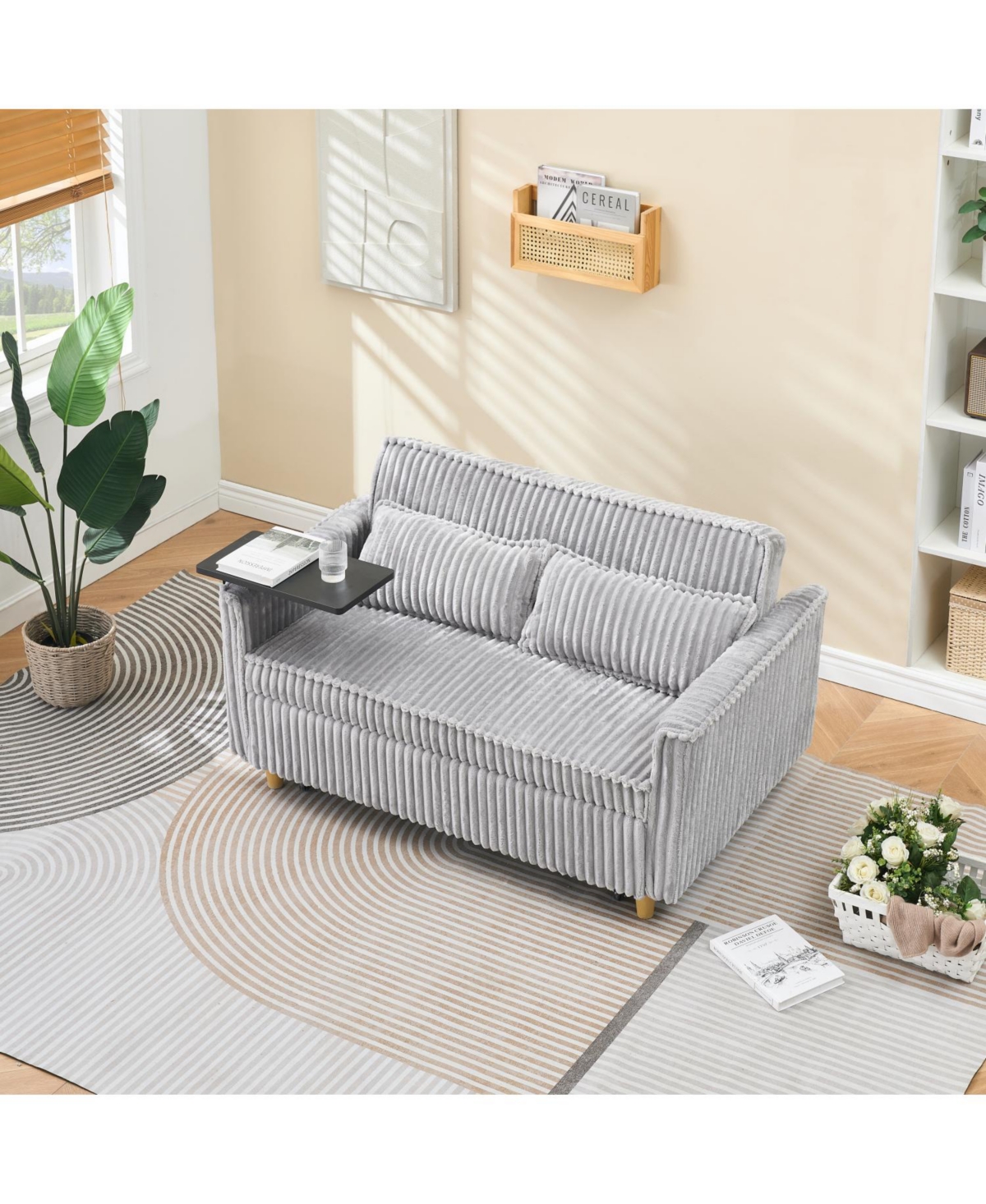 Click here for Streamdale Pull-out Gray Corduroy Sofa with Dual F... prices
