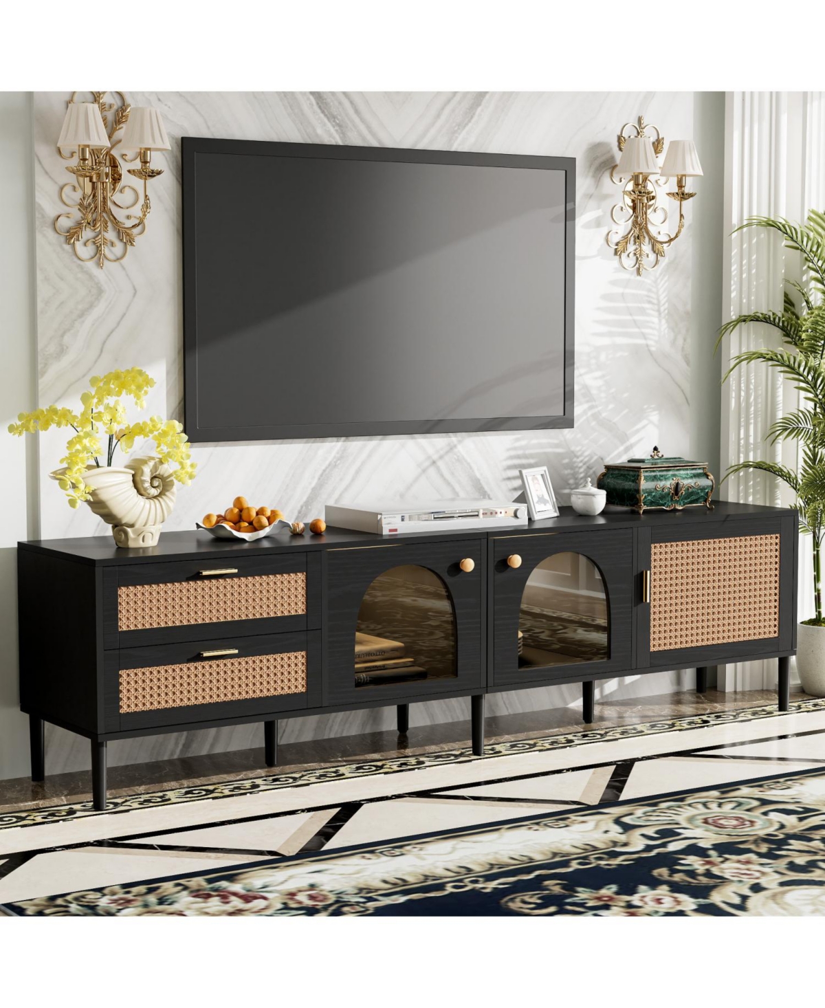 Click here for Streamdale Rattan Tv Stand with 3 Cabinets & Led L... prices