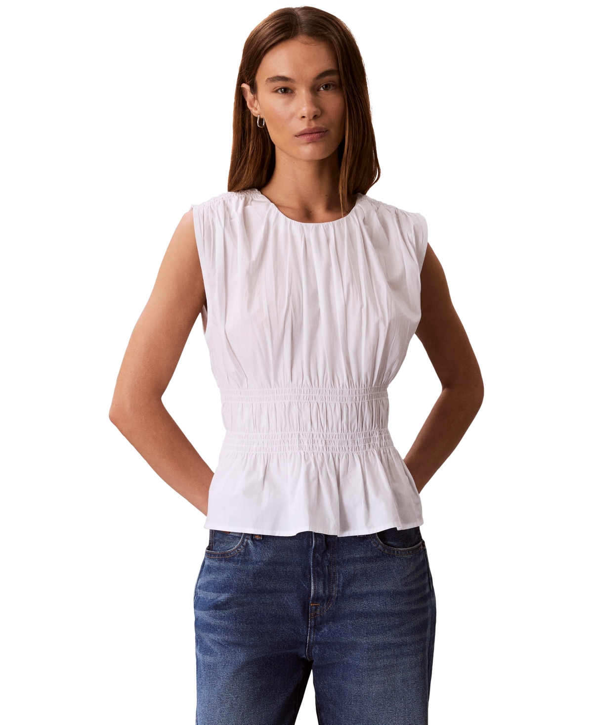 Click here for Calvin Klein Jeans Womens Ruched Cotton Poplin Top... prices