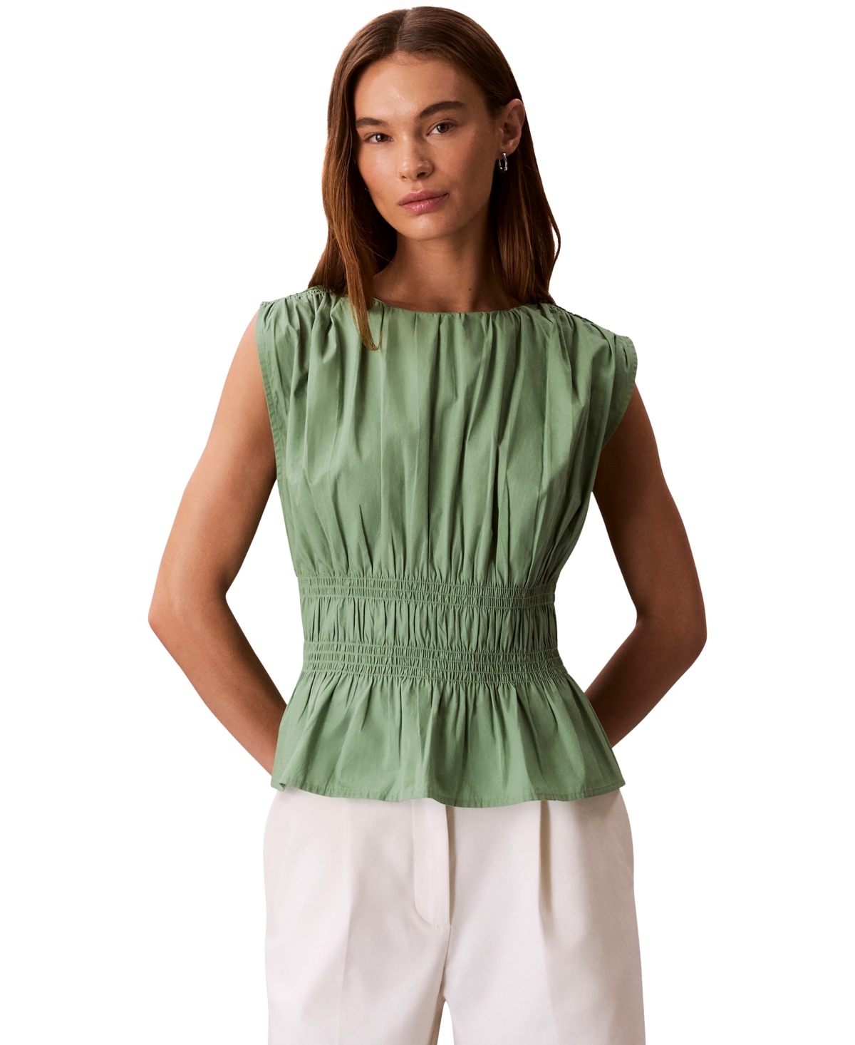 Click here for Calvin Klein Jeans Womens Ruched Cotton Poplin Top... prices
