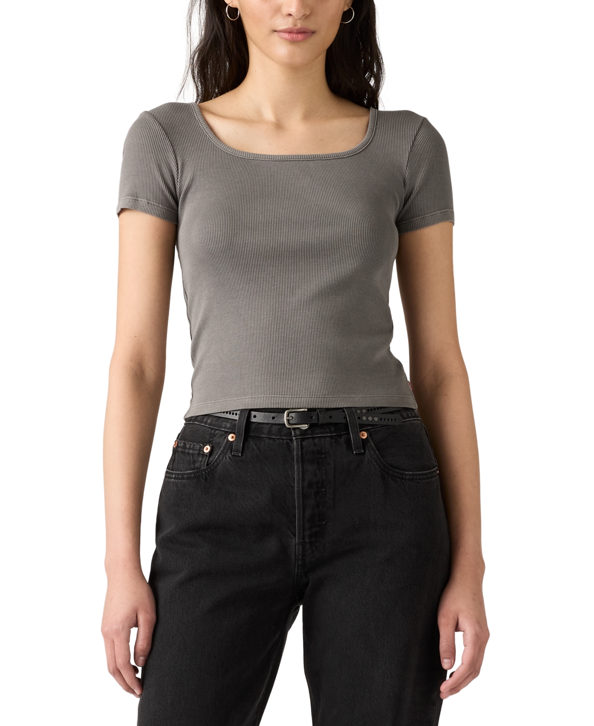 Click here for Levis Womens Cotton Rib-Knit Square-Neck Tee - Smo... prices