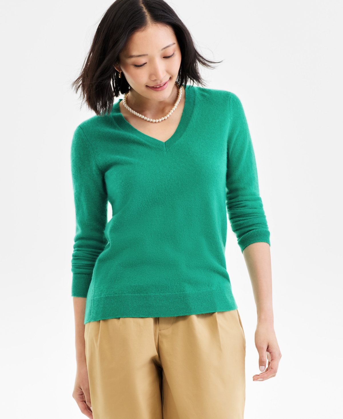 Click here for Charter Club 100 Cashmere Womens V-Neck Long-Sleev... prices