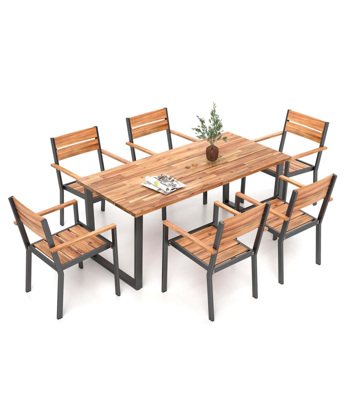 Click here for 7 Pcs Acacia Wood Patio Dining Set 6 Armchairs and... prices