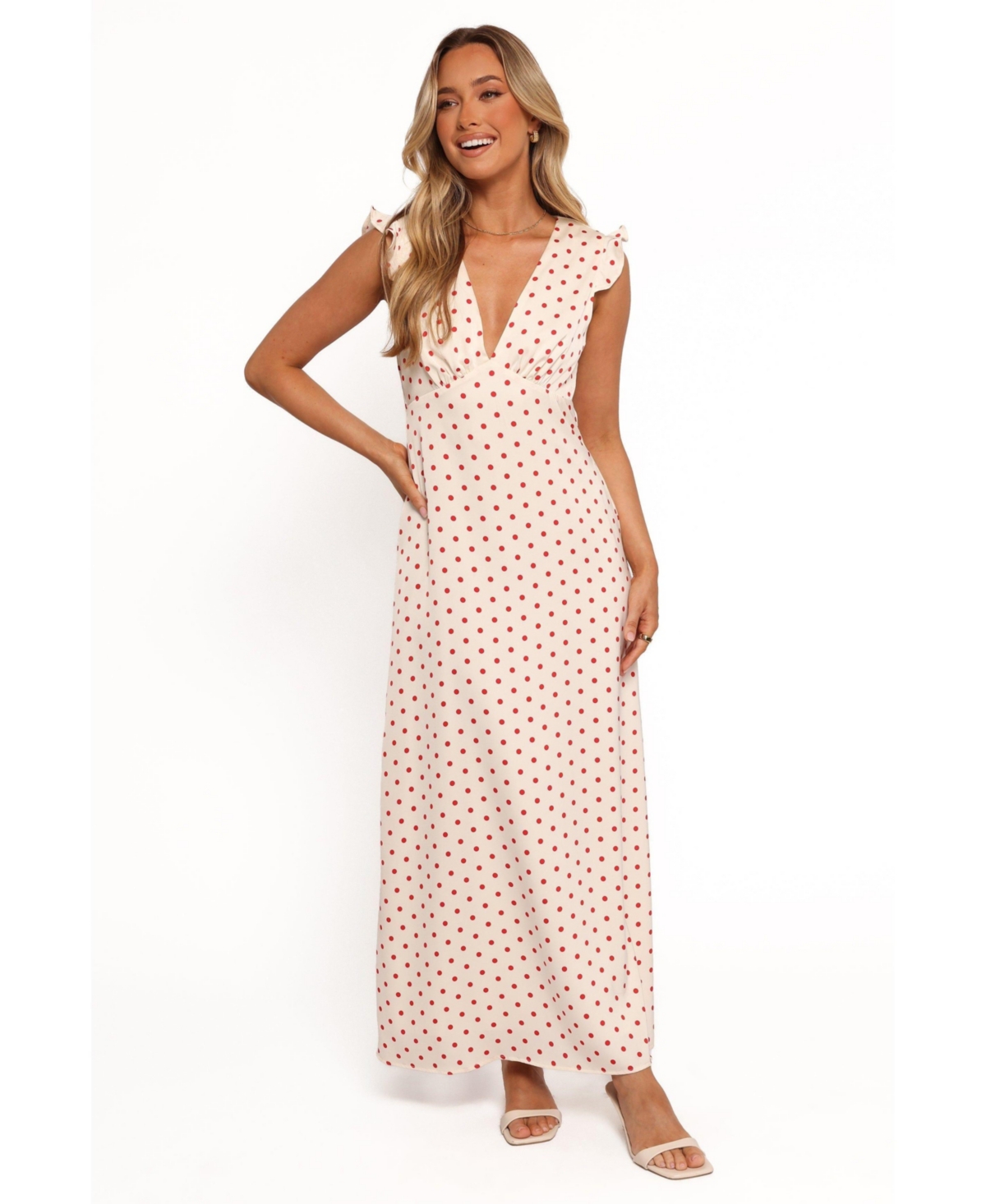 Click here for Petal and Pup Womens Bette Midi Dress - Red polka... prices