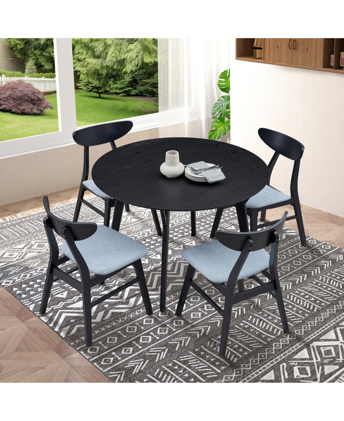 Click here for Streamdale Black Round Kitchen Table & 4 Fabric Ch... prices