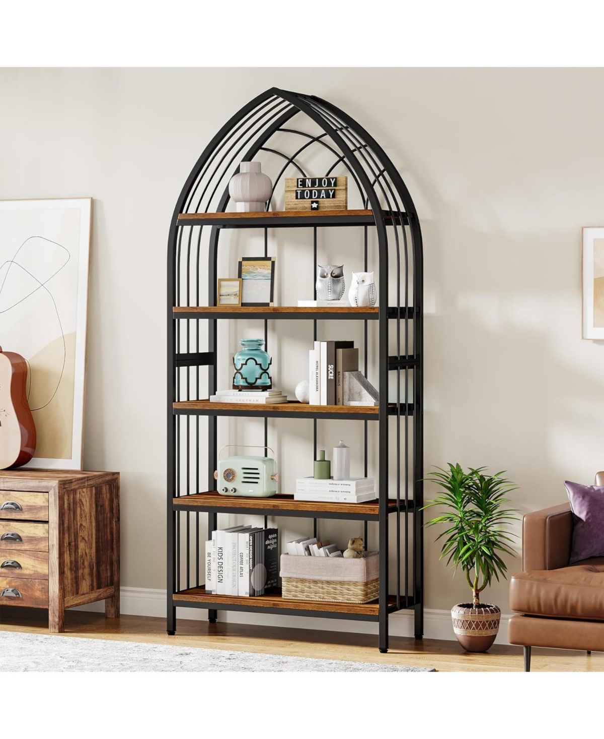Click here for Tribesigns Tall Bookshelf  Industrial Curved Frees... prices