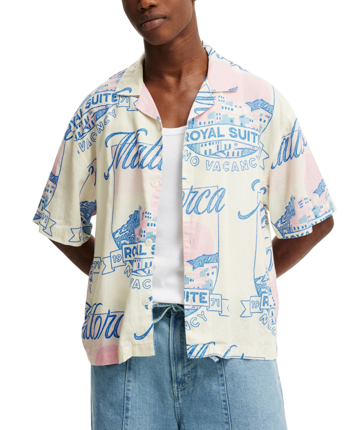 Click here for Cotton On Mens Cabana Short Sleeve Shirt - Cream P... prices