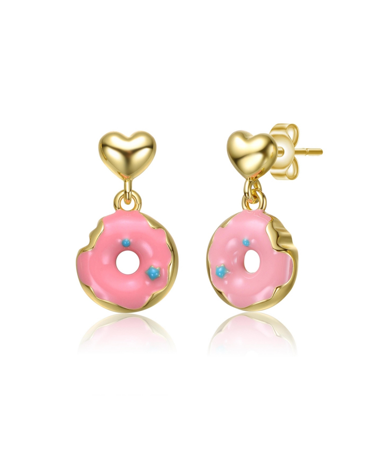 Click here for 14K Gold Plated with Heart and Pink Donut Charm Ea... prices