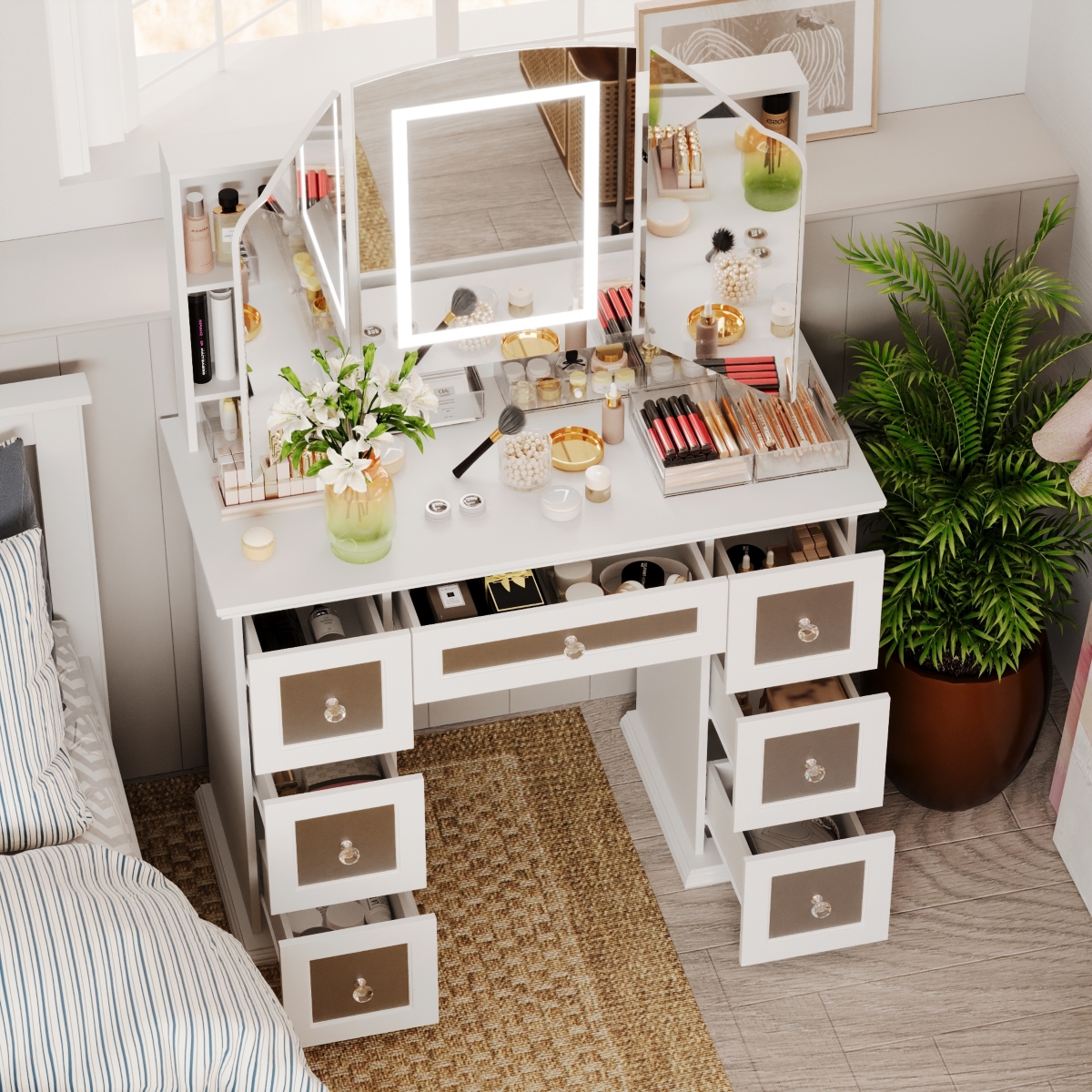 Click here for Vanity Desk with mirror and light strip  Makeup Va... prices