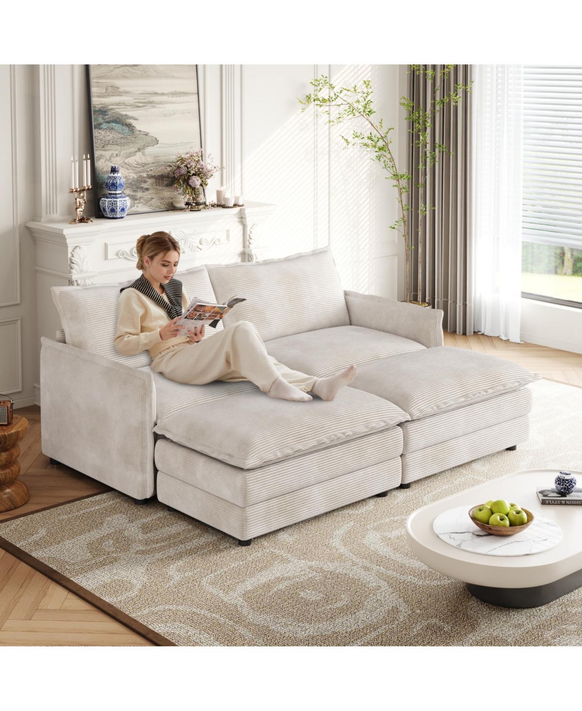 Click here for Streamdale Corduroy 2-Seater Sofa with Footrests &... prices