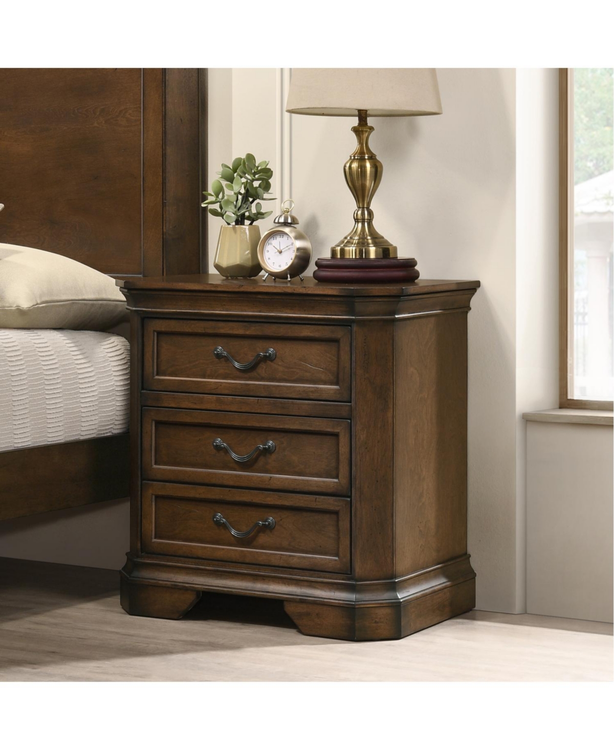 Click here for Maderne Traditional Wood 3-Drawer Nightstand  Anti... prices