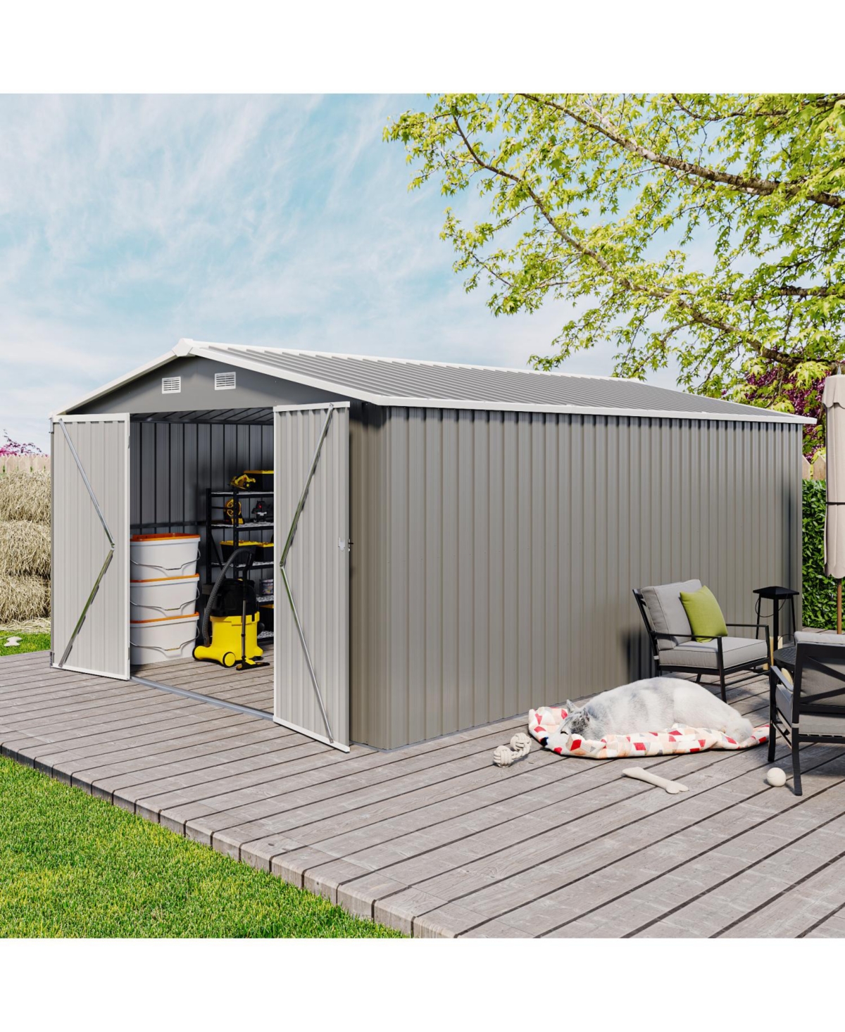 Click here for 10x14 Ft Outdoor Metal Storage Shed with Doors & V... prices