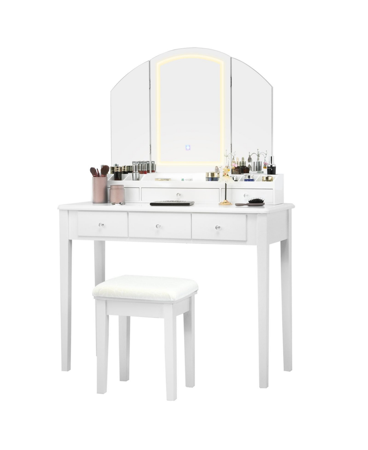 Click here for Vanity Table Stool Set with Large Tri-folding Ligh... prices
