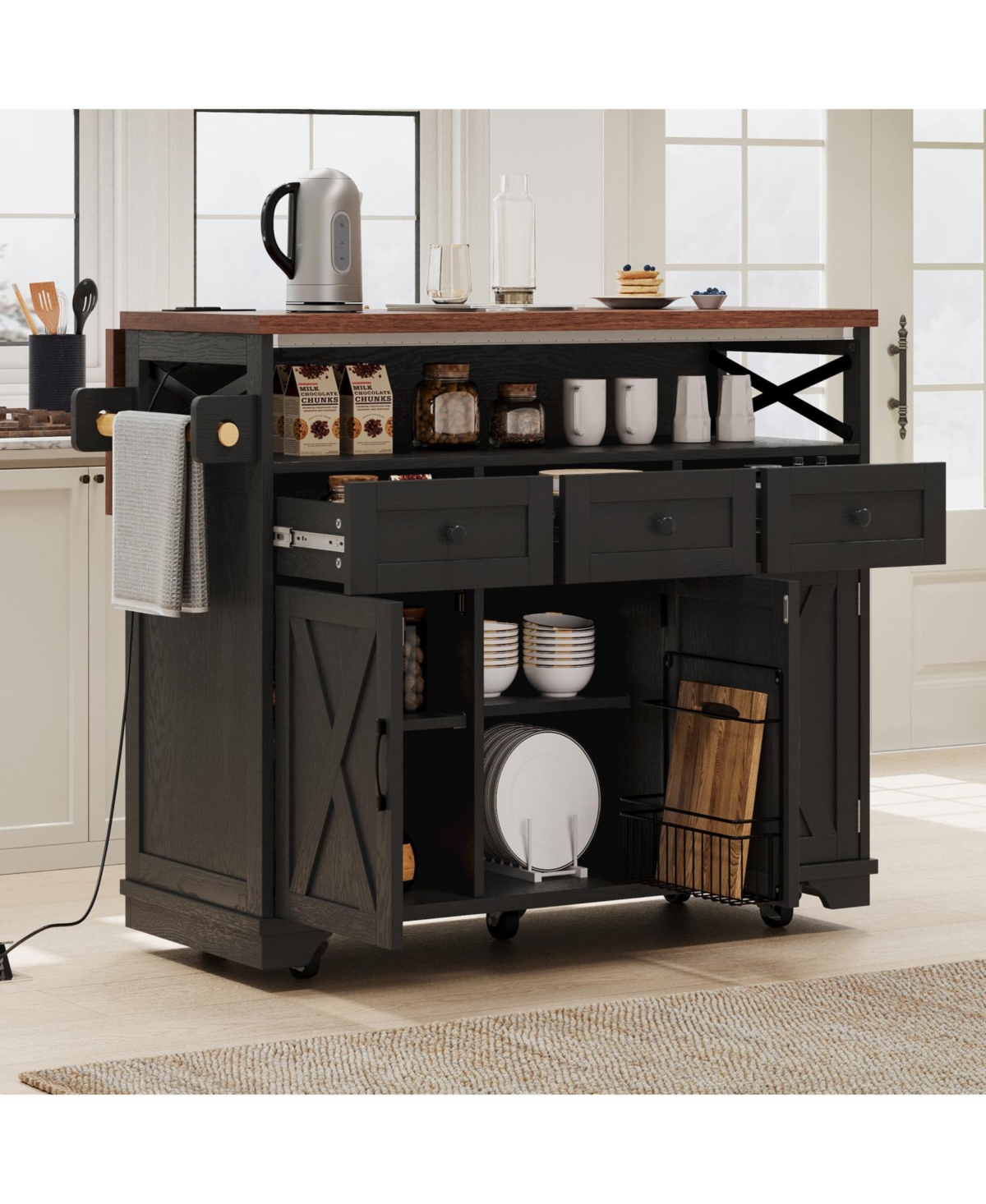 Click here for Farmhouse Kitchen Island Cart with Drop Leaf & Whe... prices