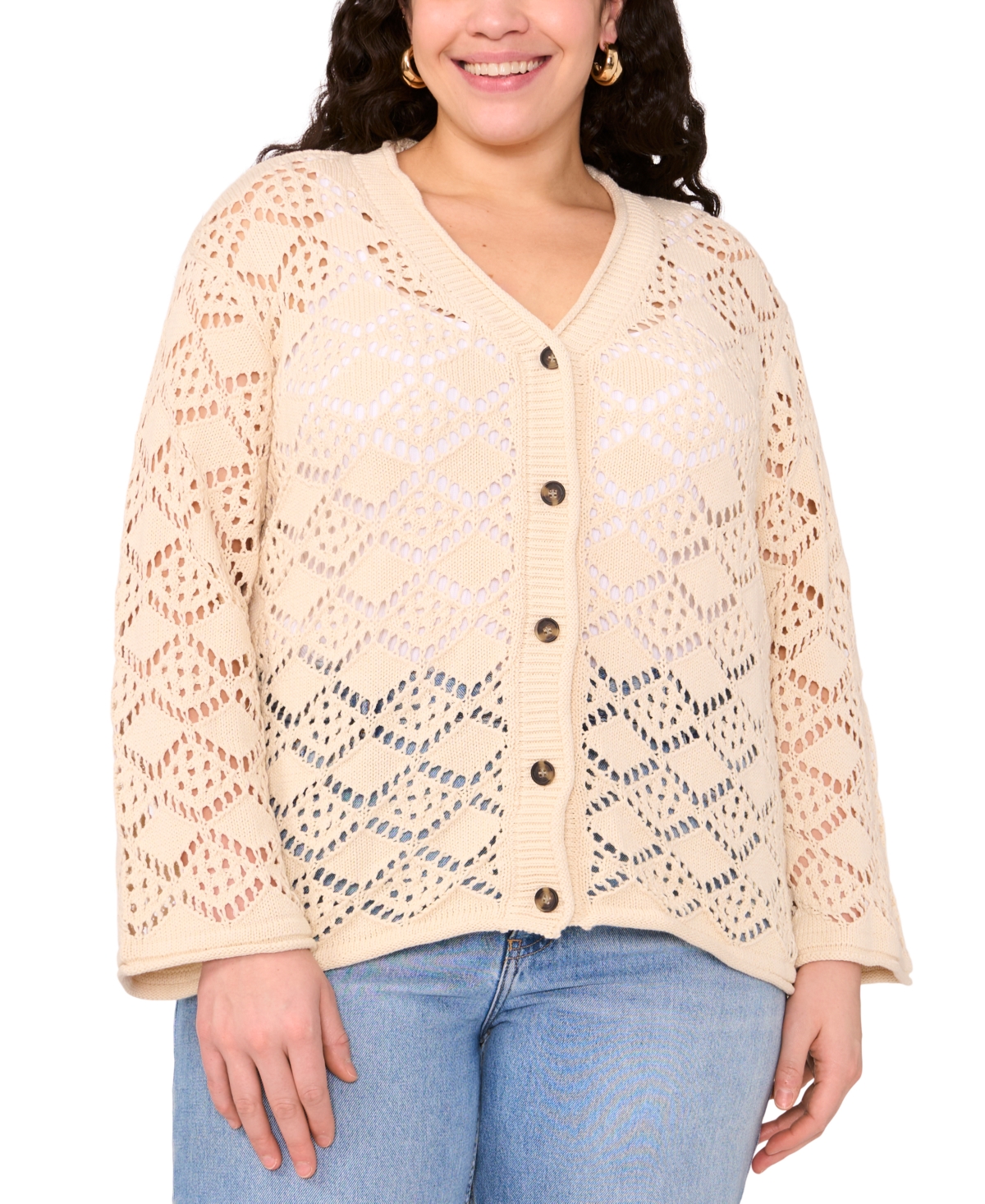 Click here for Vince Camuto Plus Size Pointelle Cotton Cardigan -... prices