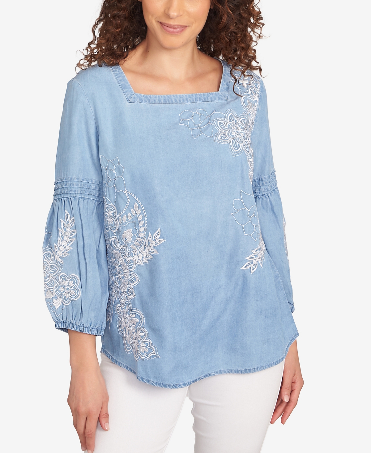 Click here for Ruby Rd. Petite Floral Embroidered Square Neck Top... prices