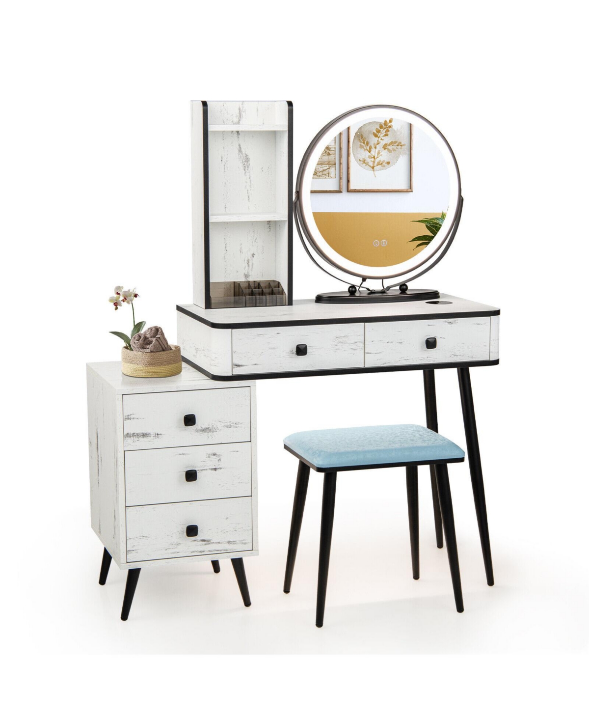 Click here for Vanity Table Set with 3-Color Lighted Mirror and C... prices