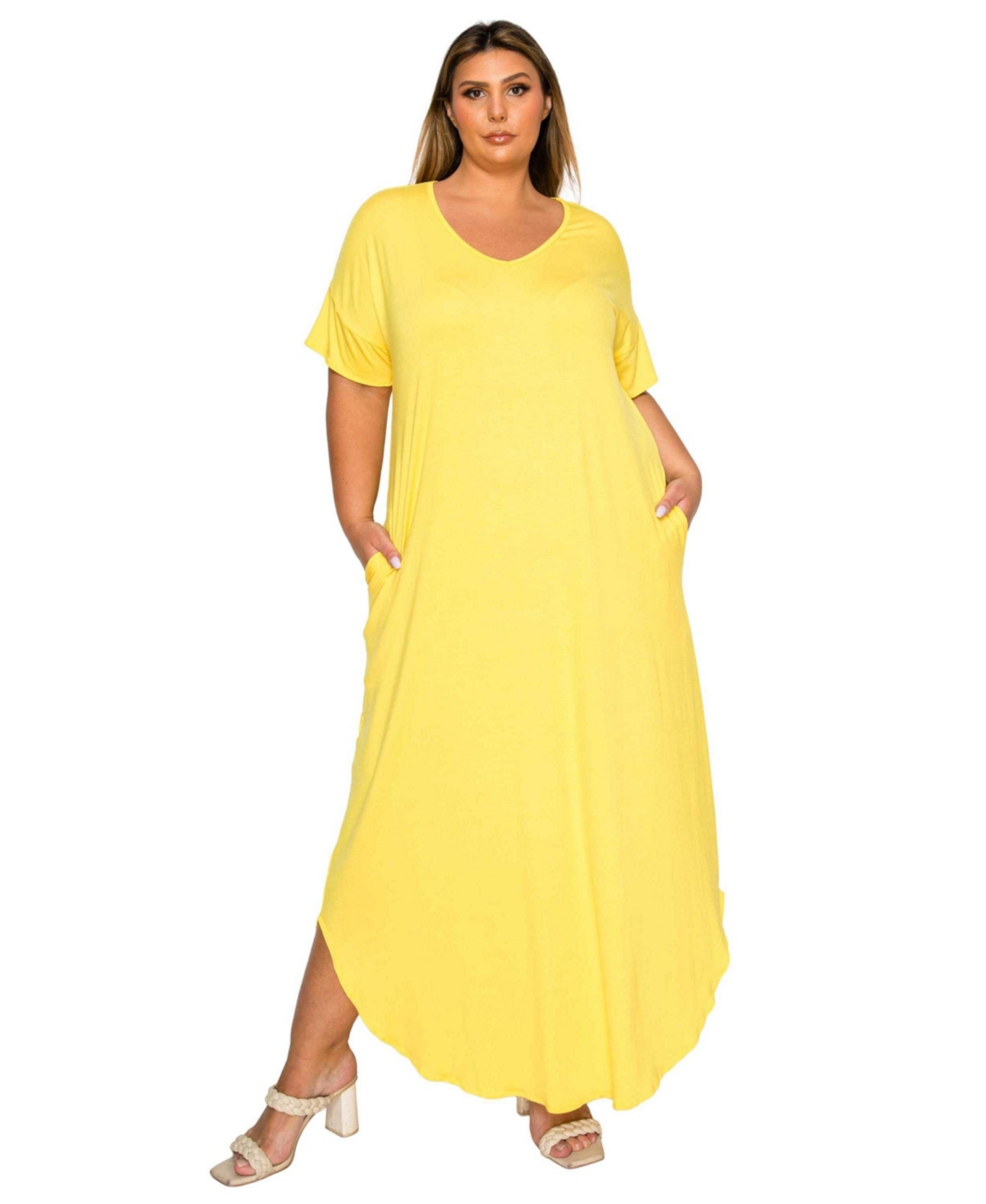 Click here for L I V D Plus Size Scarlett Maxi Pocket Dress - Yel... prices