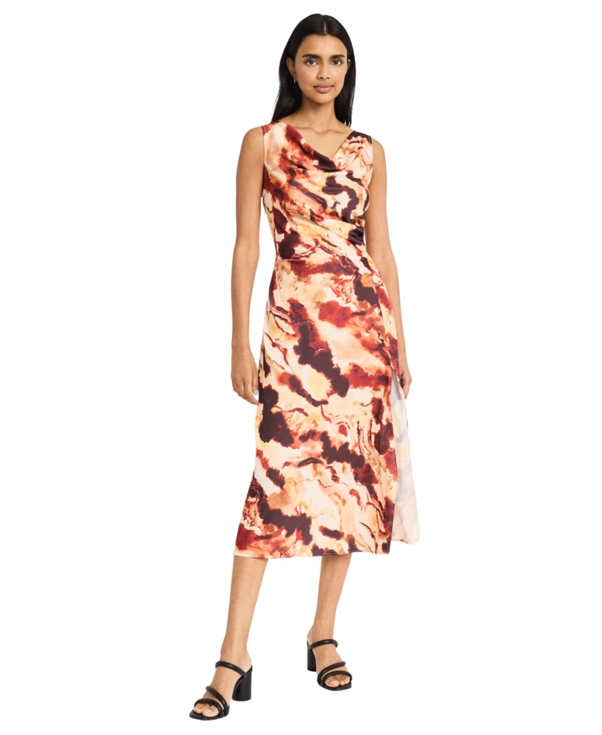 Donna Morgan Printed Asymmetric Neck Midi Dress