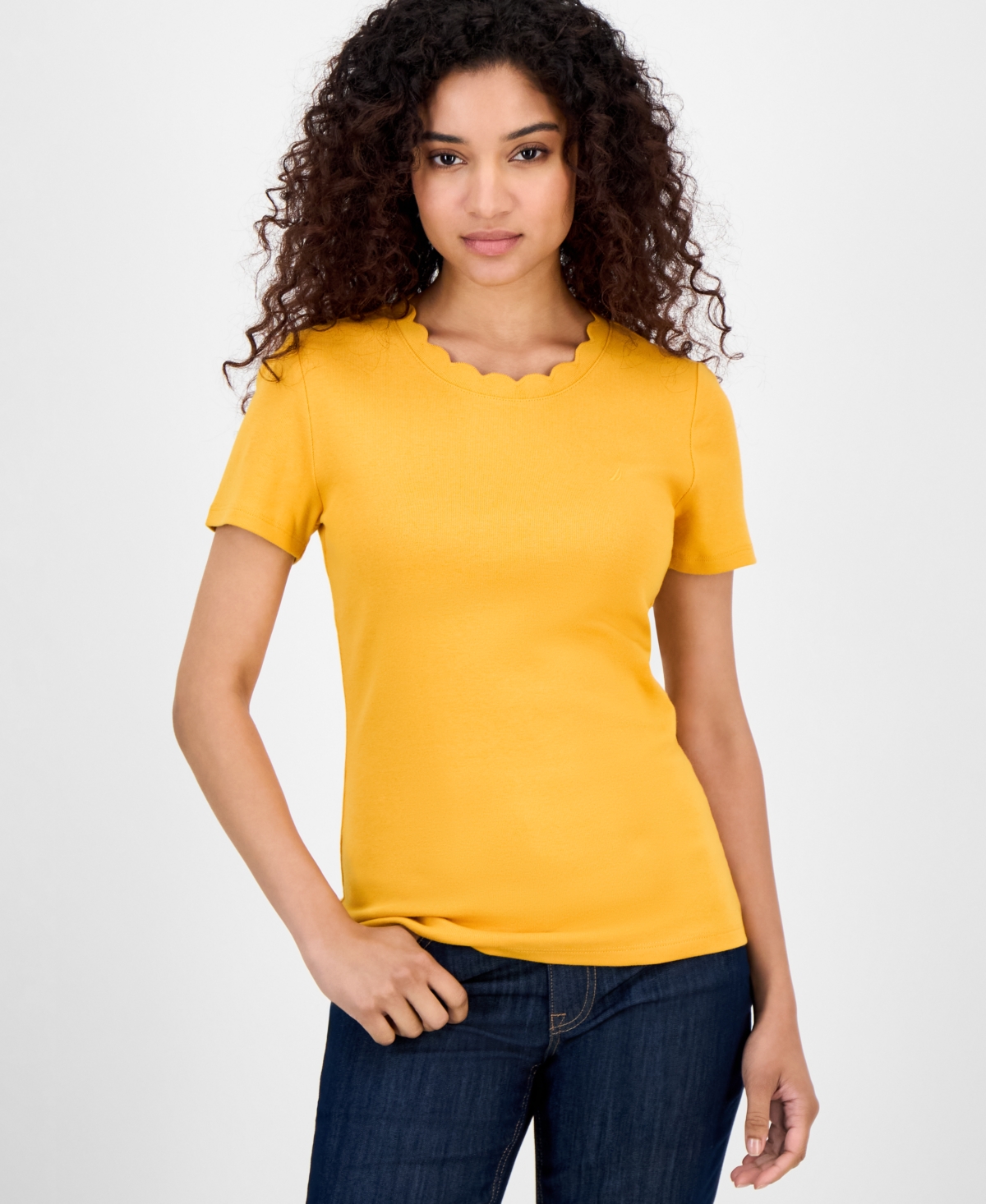 Click here for Nautica Jeans Womens Cotton Scalloped-Neck T-Shirt... prices