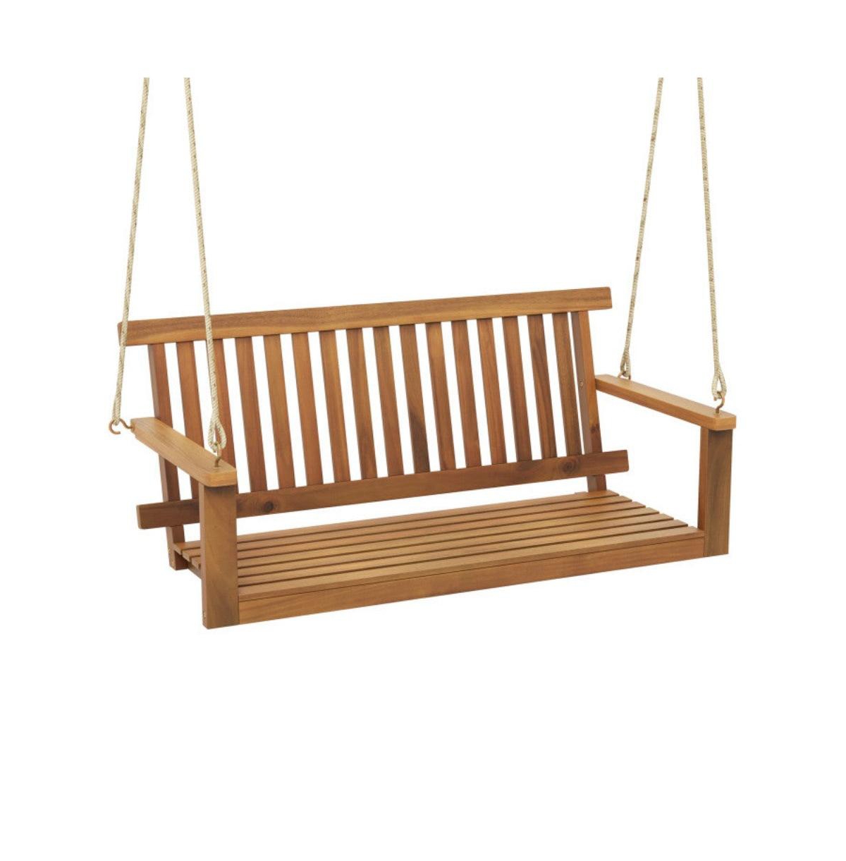 Click here for 2-Seat Acacia Wood Porch Swing Bench with 2 Hangin... prices