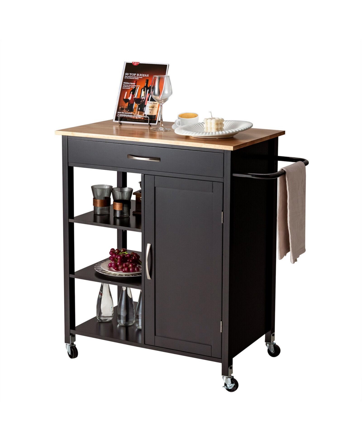 Click here for Mobile Kitchen Island Cart with Rubber Wood Top -... prices