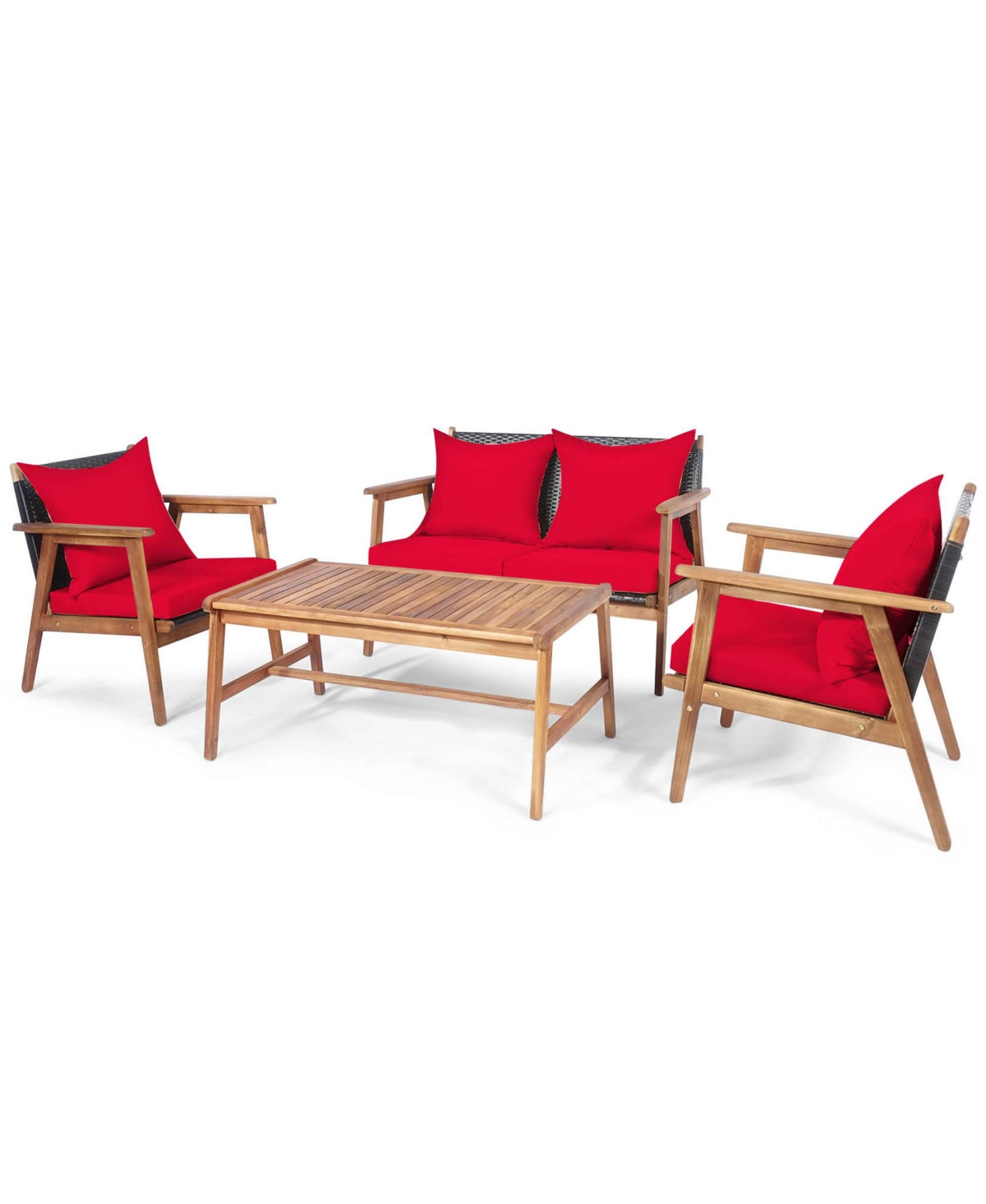 Click here for Gymax 4PCS Patio Conversation Set Wood Frame Furni... prices