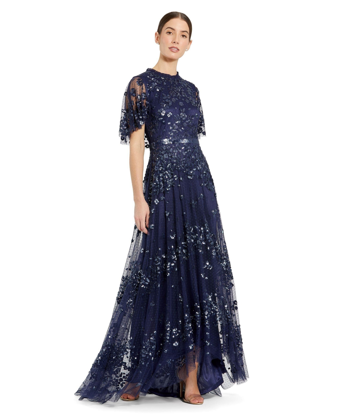 Click here for Mac Duggal Womens Sequined High Neck Flutter Sleev... prices