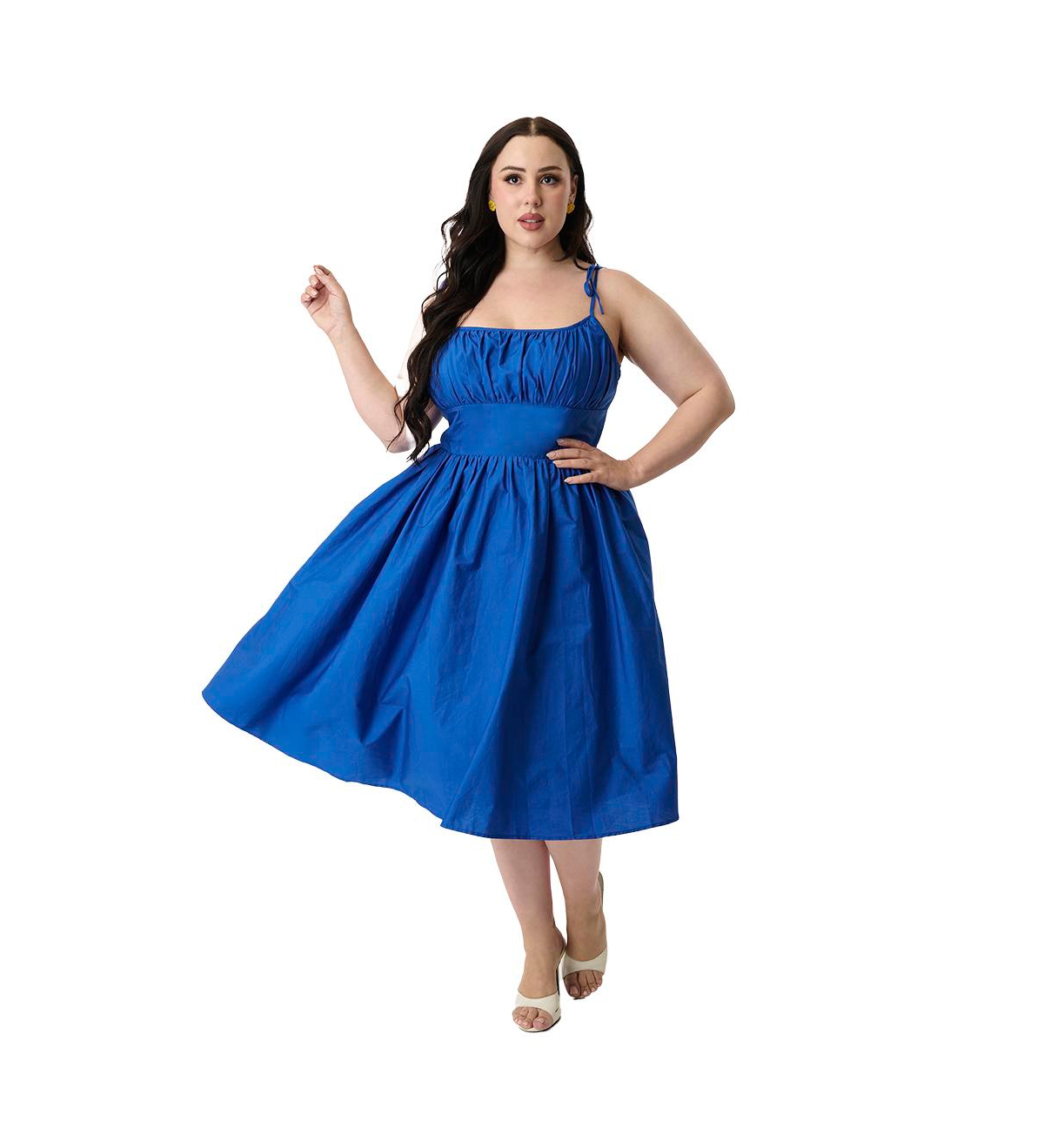 Unique Vintage Plus Size 1950s Cotton Swing Dress - Royal blue