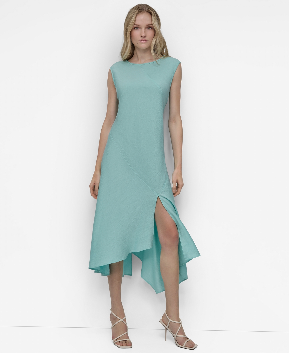 Click here for Dkny Womens Sleeveless Side-Slit Asymmetric-Hem Dr... prices