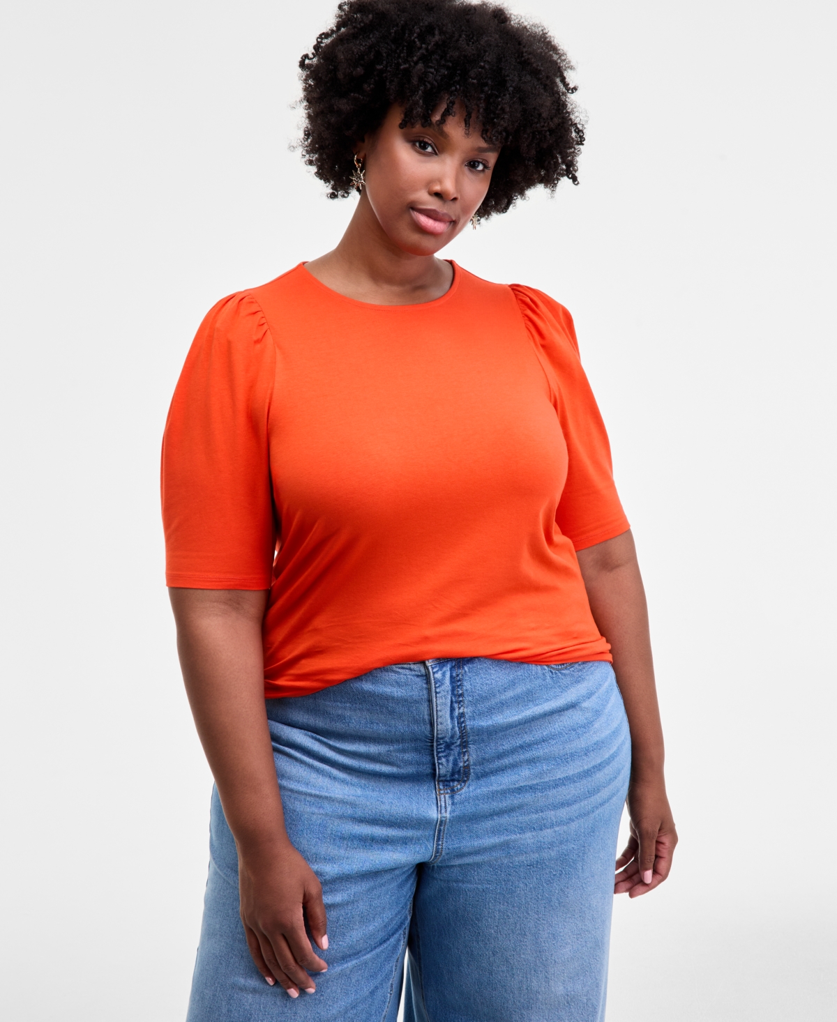 Click here for On 34th Trendy Plus Printed Ruched Puff-Sleeve Cre... prices