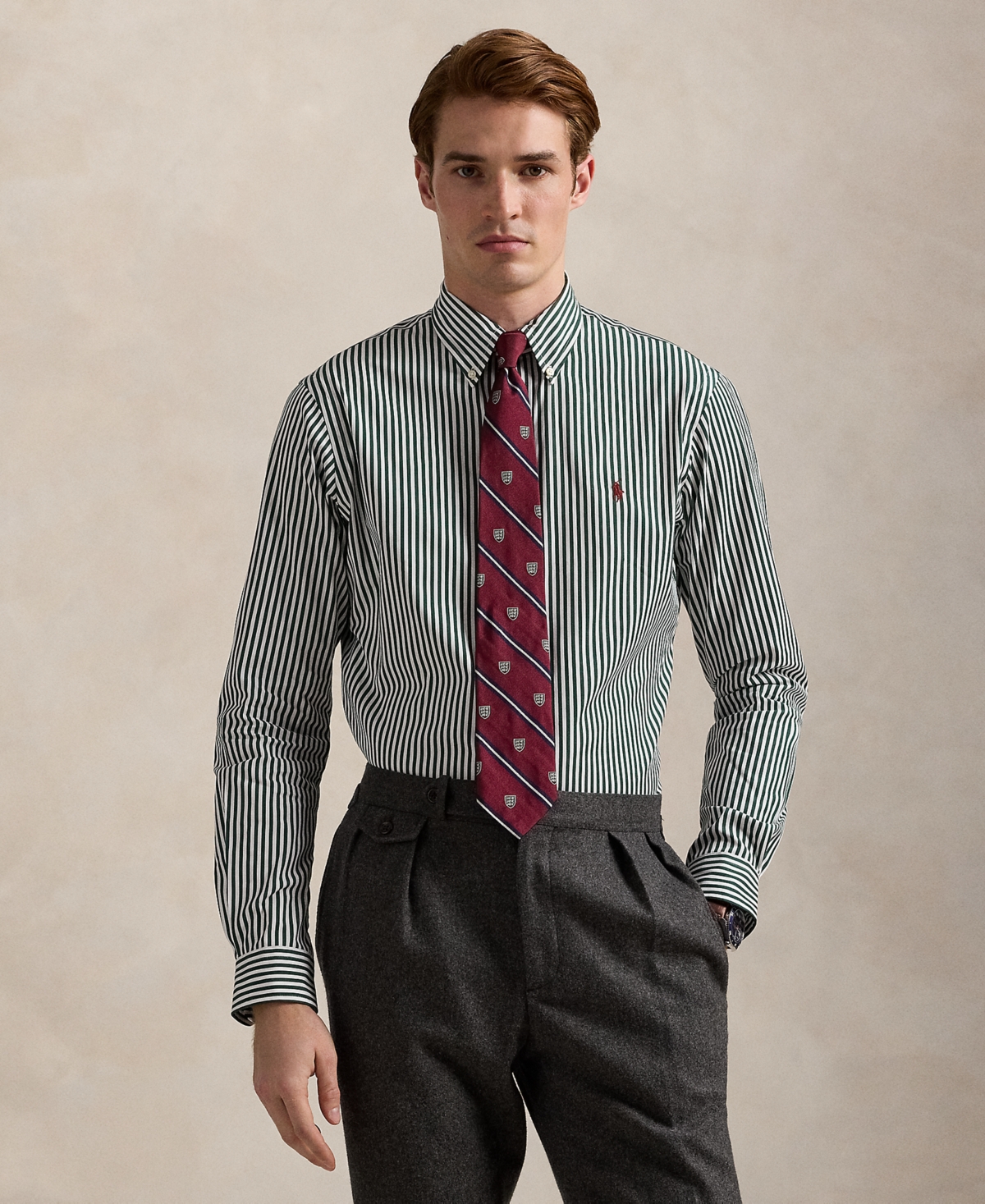 Polo Ralph Lauren Mens Classic-Fit Striped Poplin Shirt - Vintage Pine White
