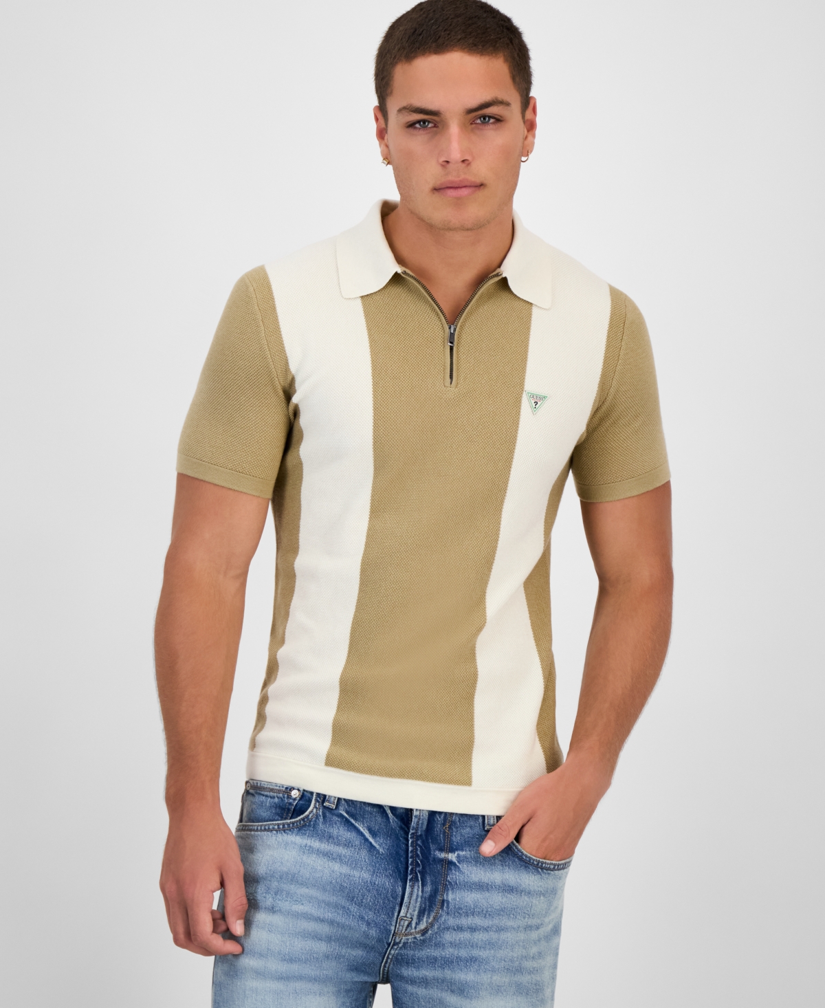 Click here for Guess Mens Humphrey Colorblocked Stripe Sweater Po... prices