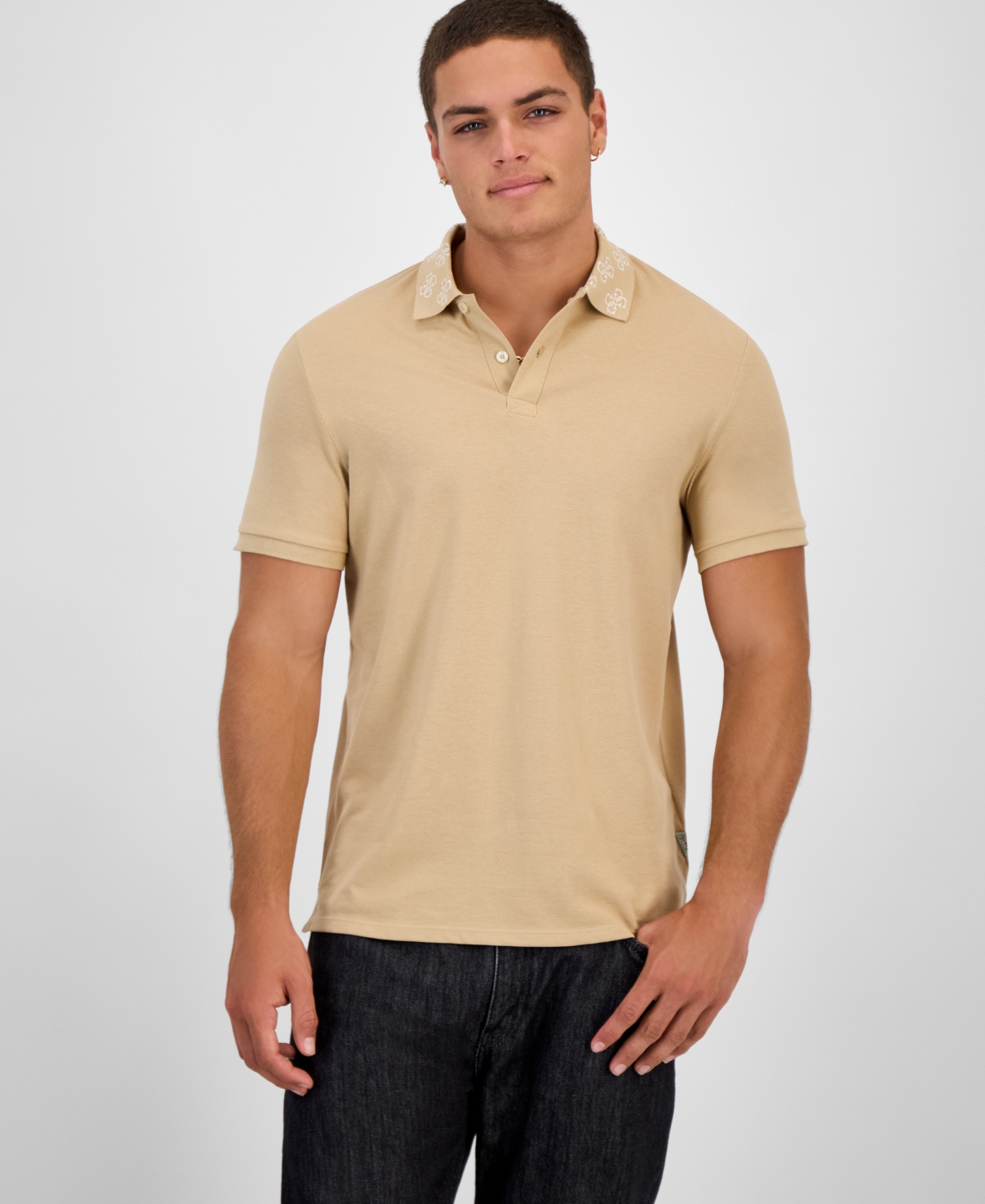 Click here for Guess Mens Jacquard Collar Polo Shirt - Desert Mud prices