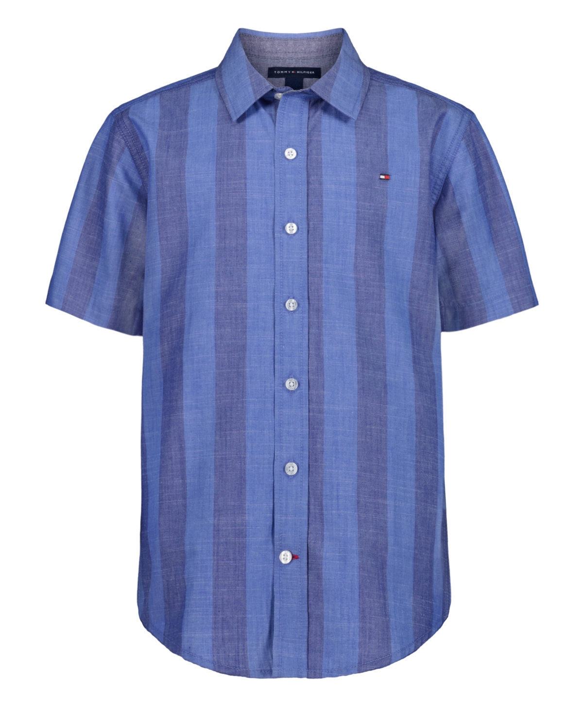 Tommy Hilfiger Big Boys Awning Stripe Short Sleeve Woven Shirt - Beaucoup blue