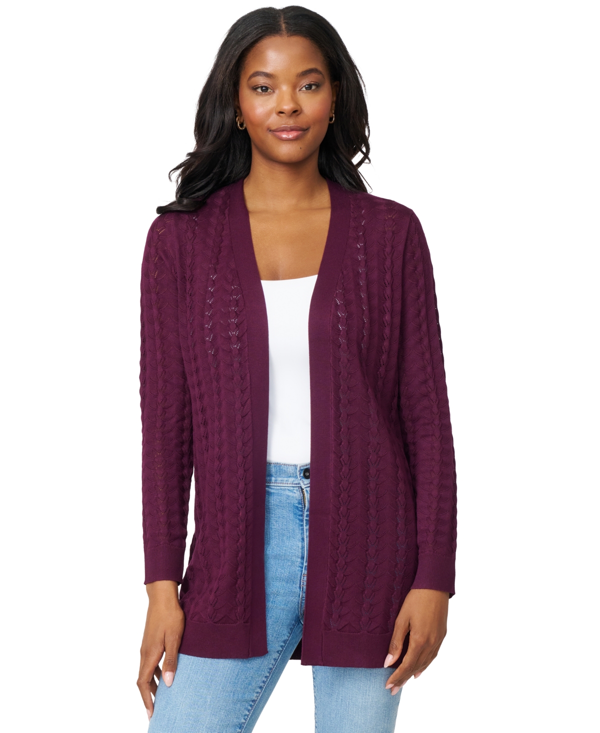 Click here for Melissa Paige Womens Pointelle Open-Front Cardigan... prices