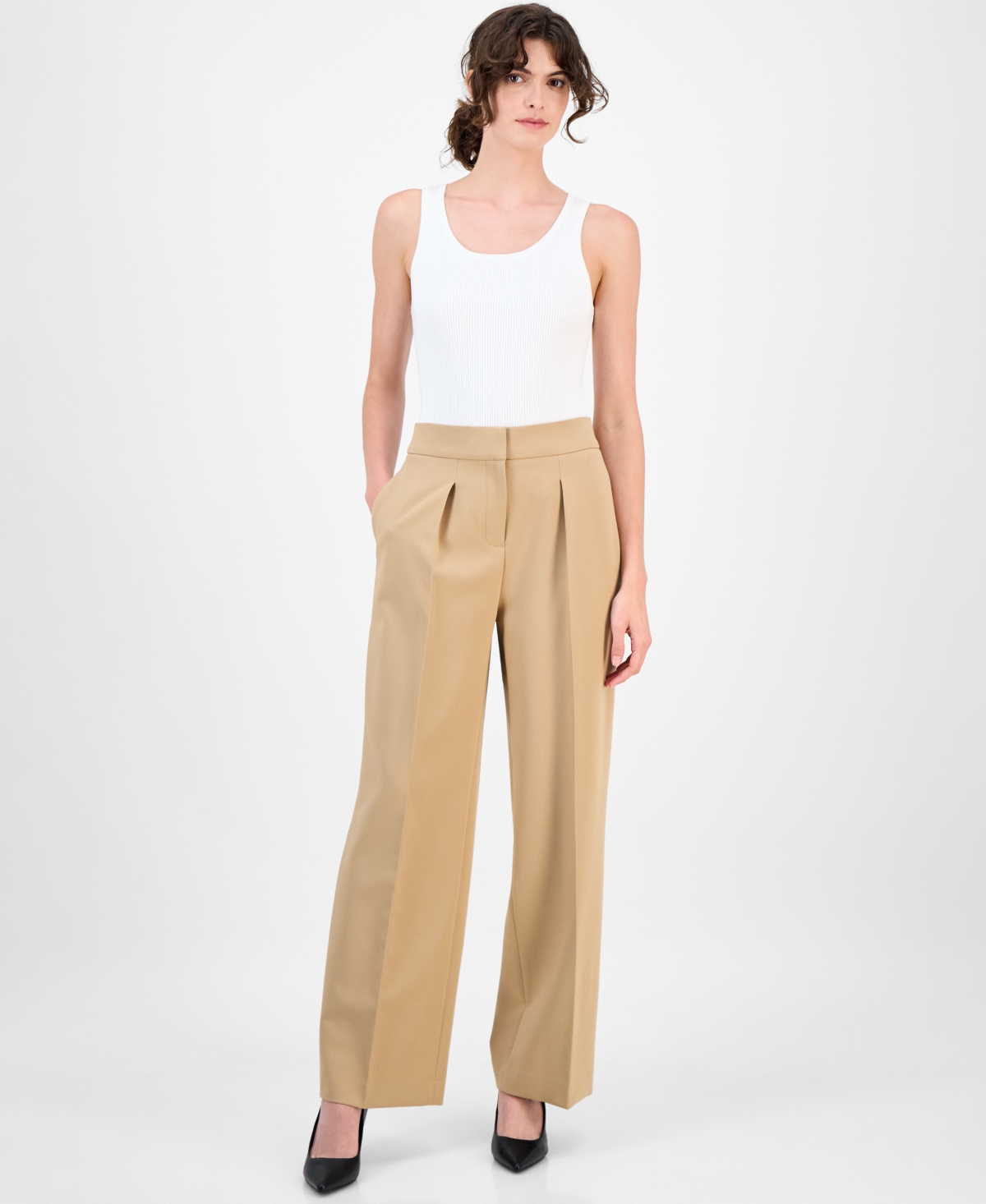Click here for Anne Klein Petite High Rise Pleated Pants - Light... prices