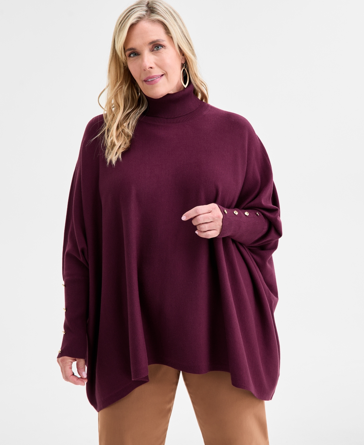 Click here for Jm Collection Plus Size Solid Turtleneck Poncho Sw... prices