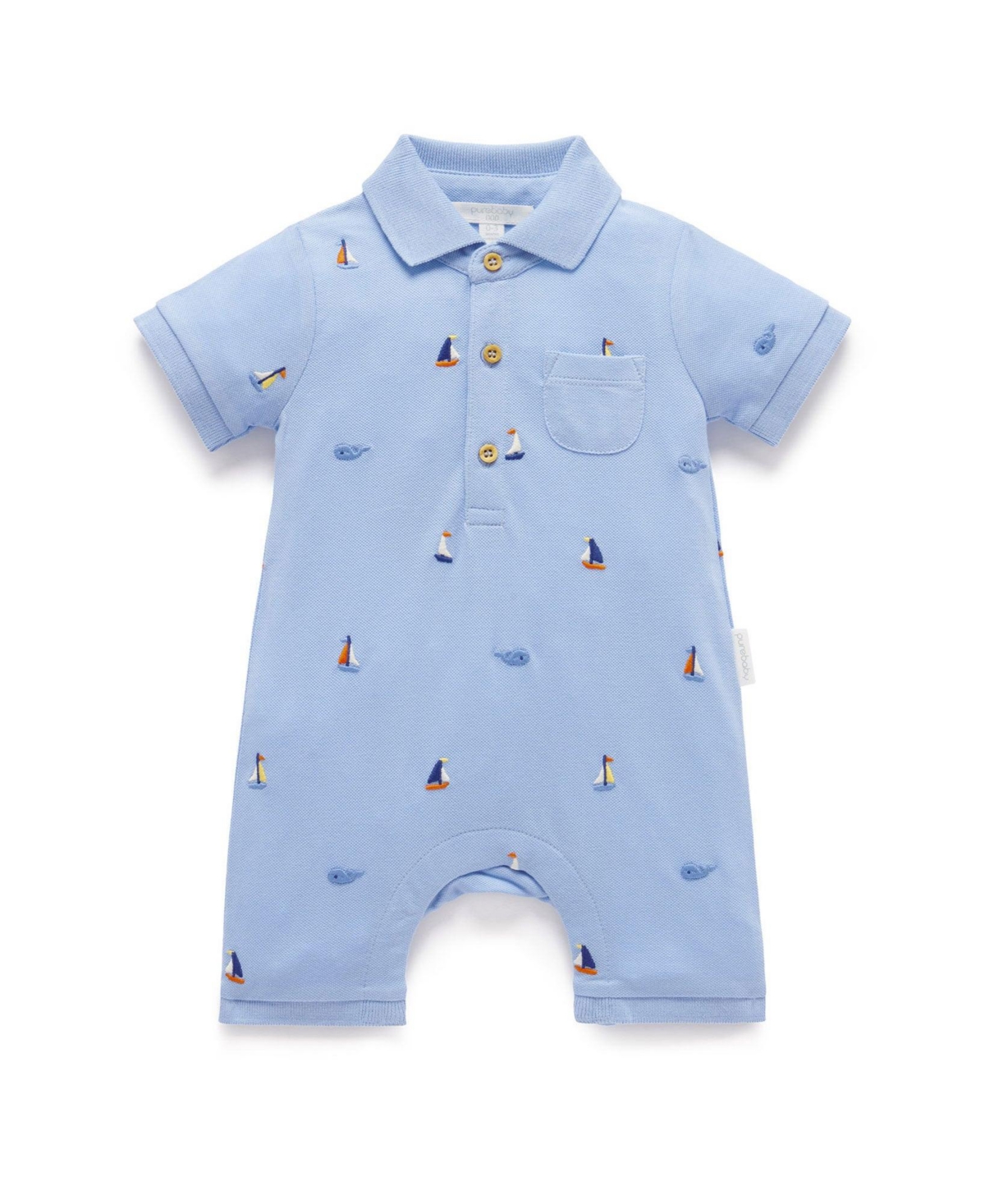 Click here for Purebaby Baby Boy Polo Romper - Yacht broderie prices