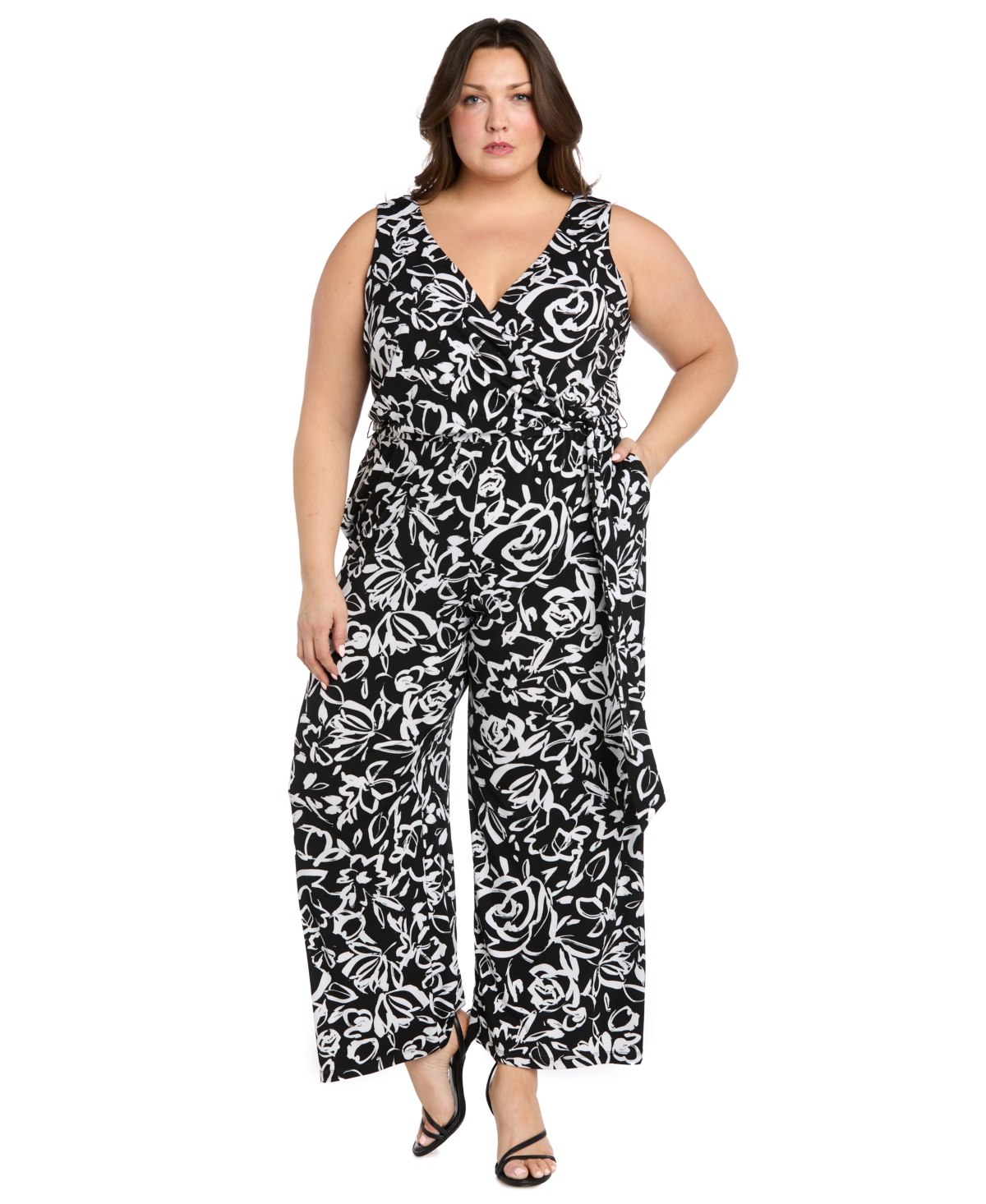 Click here for R & M Richards Plus Size Sleeveless Belted Jumpsui... prices