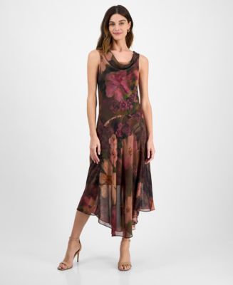 Robbie Bee Women's Cowlneck Floral-Print Dress - Macy's
