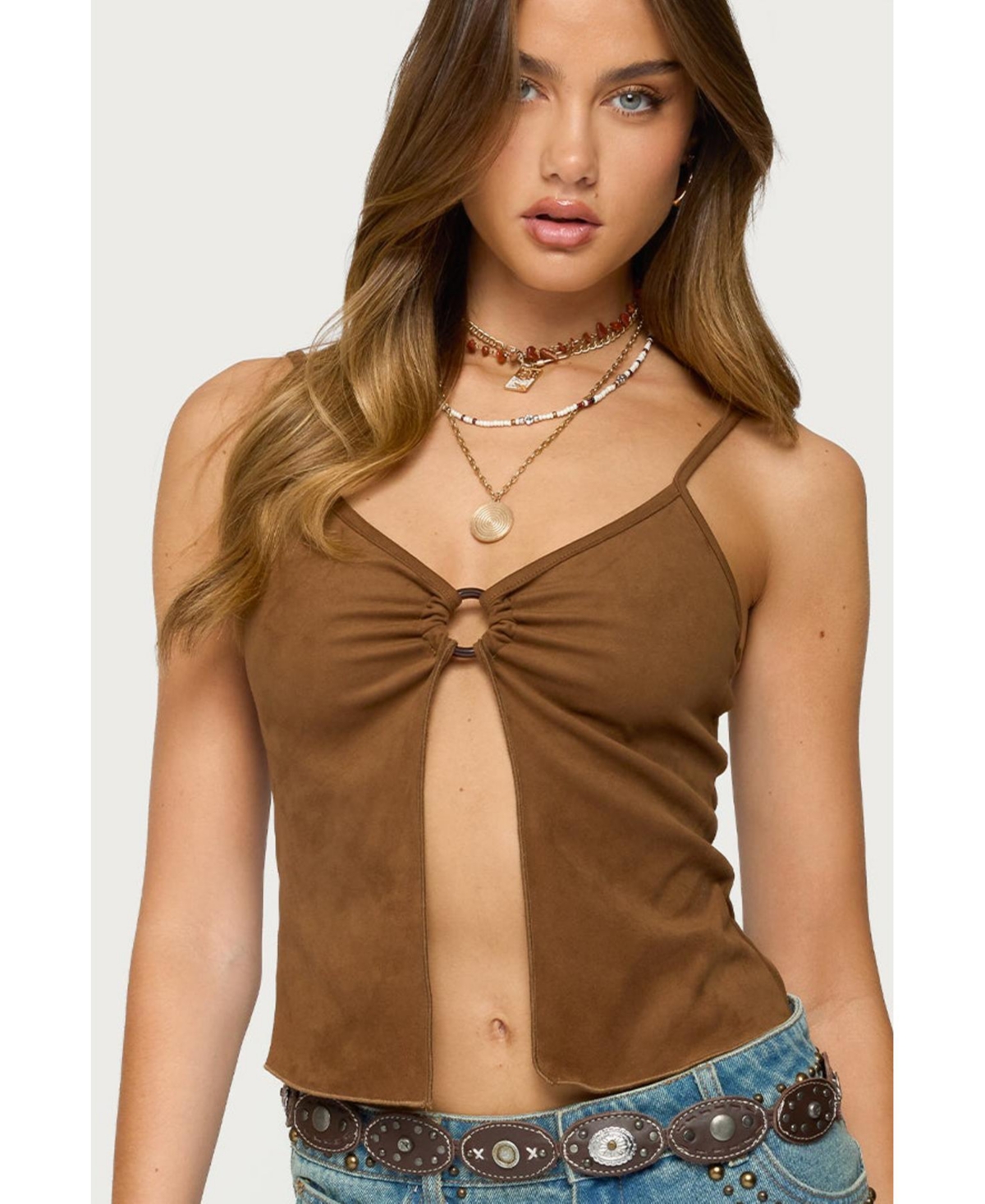 Click here for Edikted Womens Split Front Faux Suede Tank Top - B... prices