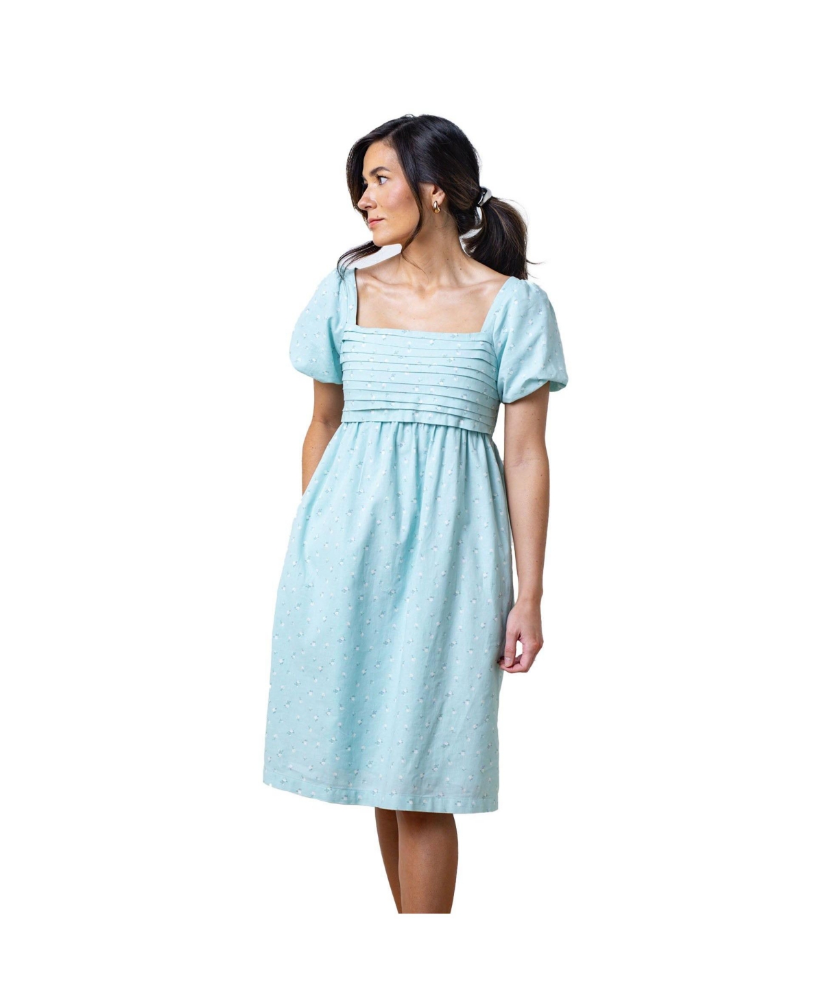 Click here for Hope & Henry Womens Ruched Linen Bubble Sleeve Dre... prices