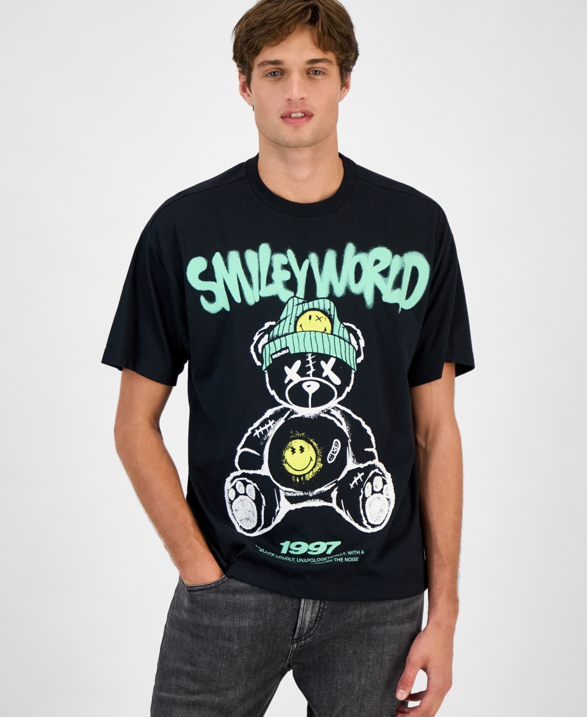 Click here for SmileyWorld Mens Hat Bunny Graphic T-Shirt - Black prices