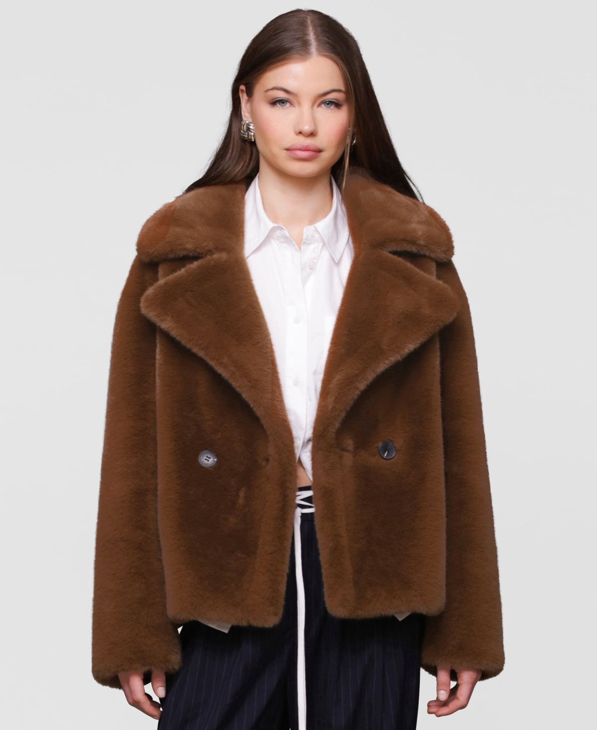 Click here for Avec Les Filles Womens Notched-Collar Faux-Fur Coa... prices