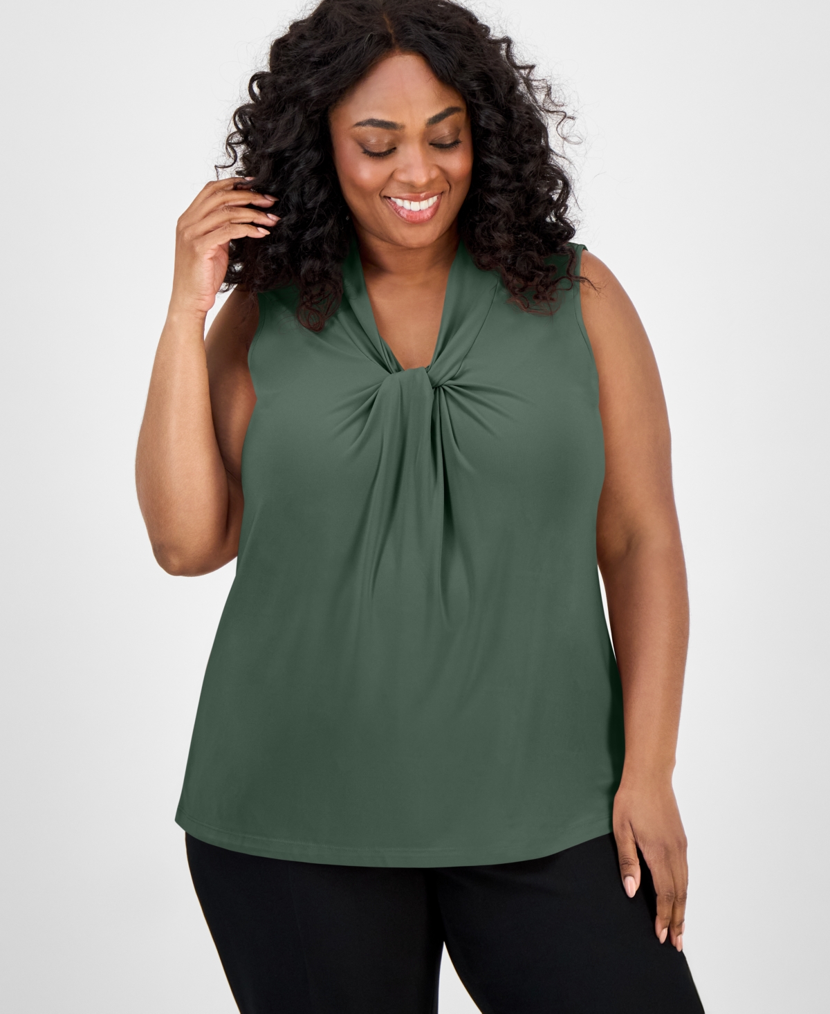 Click here for Kasper Plus Size Twist-Front Shell Top - Dark Sea... prices