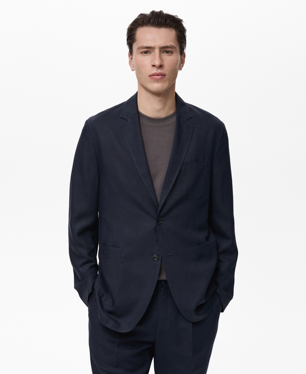 Click here for Mango Mens Slim-Fit Linen Jacket - Dark Navy prices