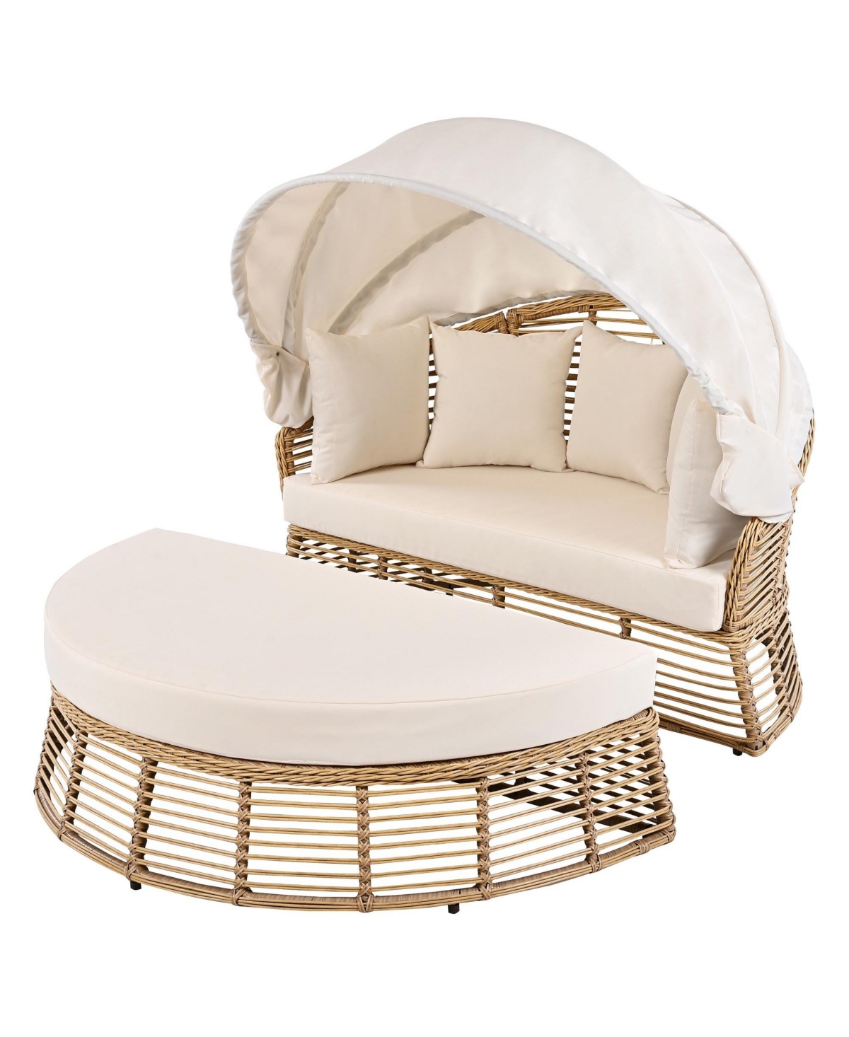 Click here for Mondawe Outdoor Patio Rattan Round Daybed with Ret... prices