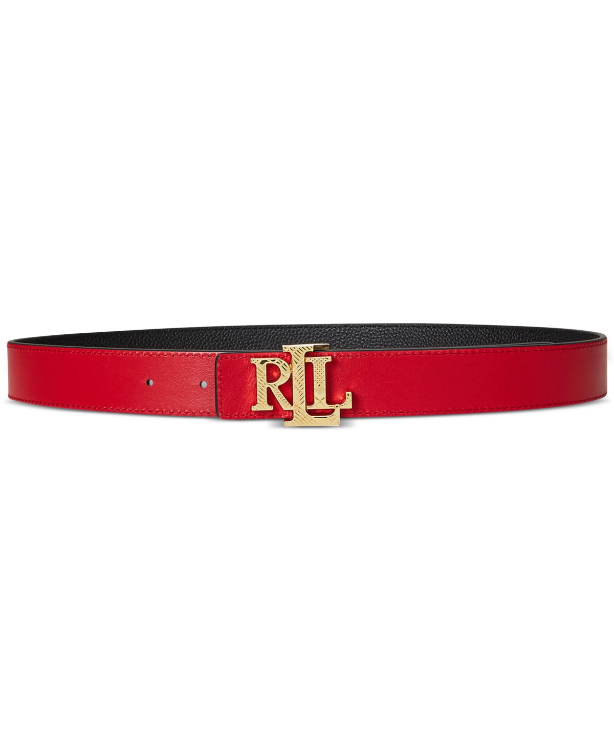 Lauren Ralph Lauren Logo Pebbled Leather Belt - Black/festive Red