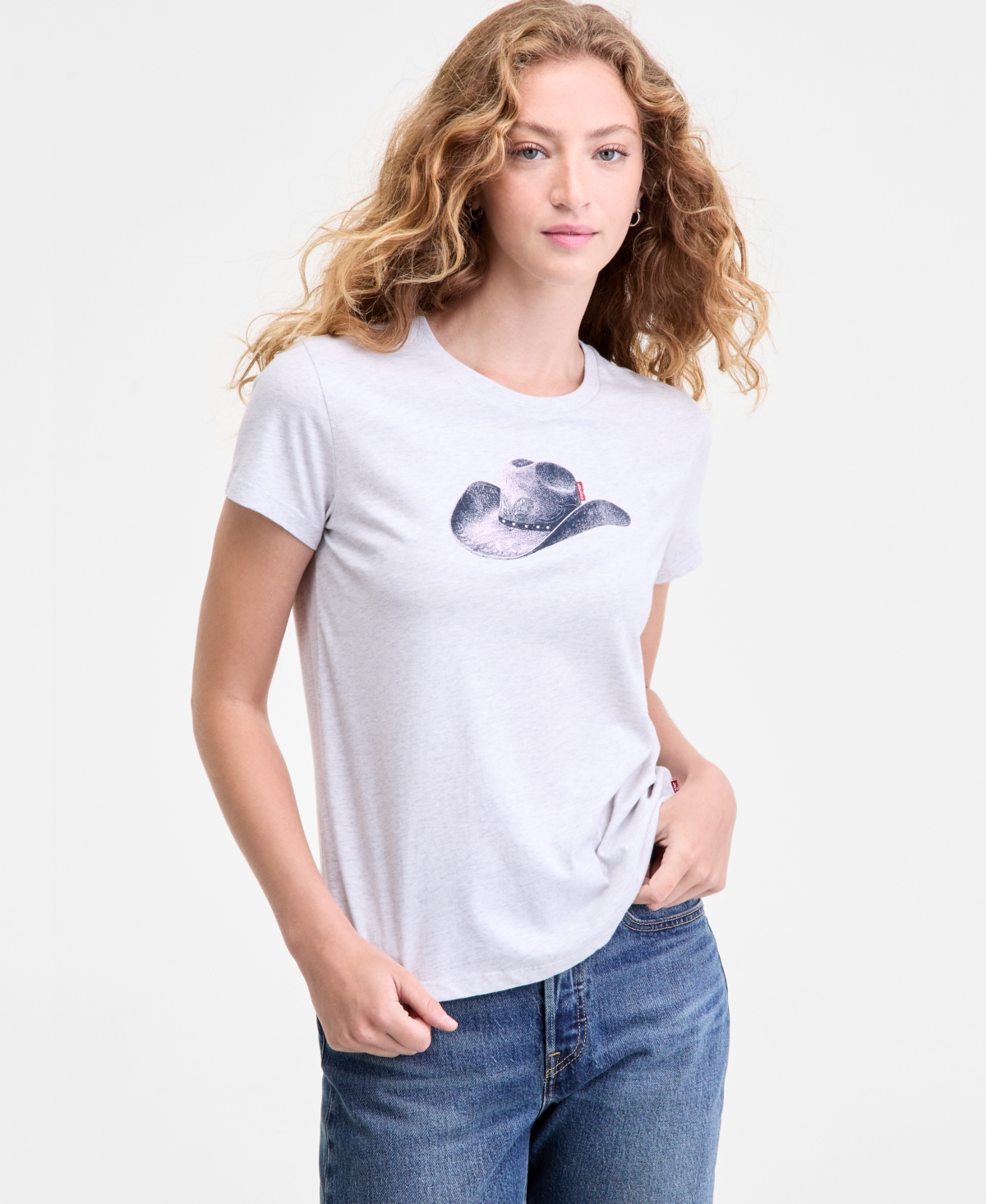 Levis Womens Perfect Graphic Logo Cotton T-shirt - Moody Cowboy Hat Orbit Heather
